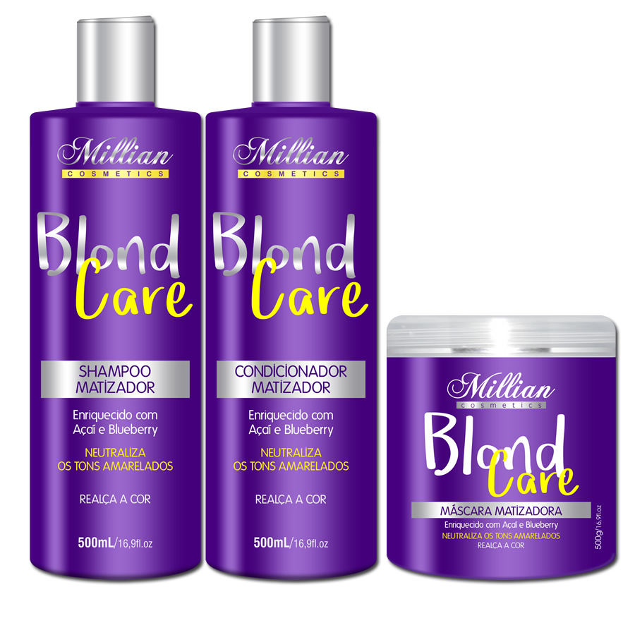 Kit Matizador Millian com Açaí e Blueberry Blond Care Loiras 3x500ml ...