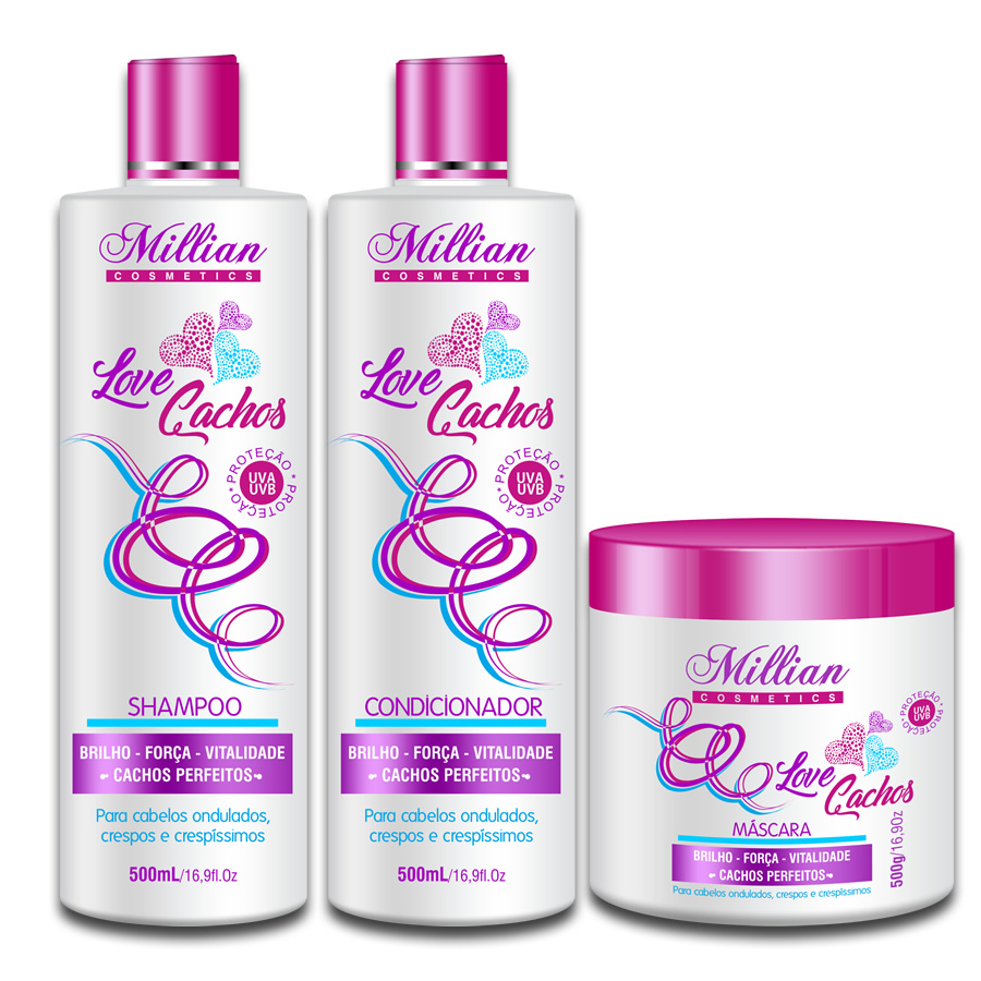 Kit Tratamento Millian Love Curls Home Care Cachos Perfeitos 3x500ml ...